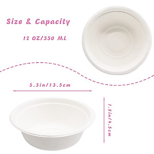 Lshfwn 100 PCS Disposable Paper Bowls,100% Compostable Biodgradble Bowl,12 OZ White Party Paper Bowls,Natural Sugarcane Fibers Bowls for Parties Catering