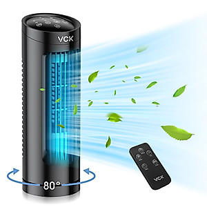 VCK 13-Inch Tower Fan - 70° Oscillation Desk Fan with 3 Speeds, 3 Wind Modes, Safe Bladeless Design, Digital Touch Screen, Remote Control, 1-7H Timer - Quiet Table Fan for Home Office Bedroom