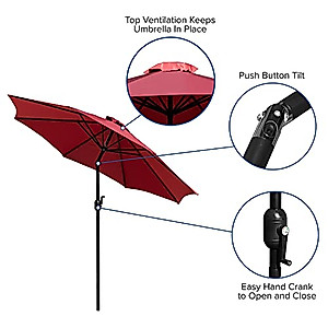Flash Furniture Kona Red 9 FT Round Umbrella with 1.5" Diameter Aluminum Pole with Crank and Tilt Function