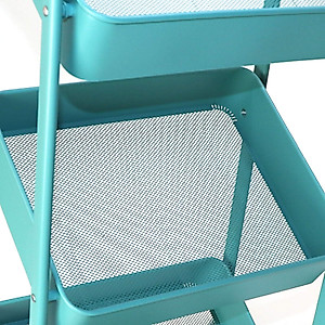 Foldable Storage Cart 3 Tier Rolling Cart with Wheels No Assemble Required Metal Utility Kitchen Cart Folding Shelves for Storage and Organizer for Classroom, Bedroom