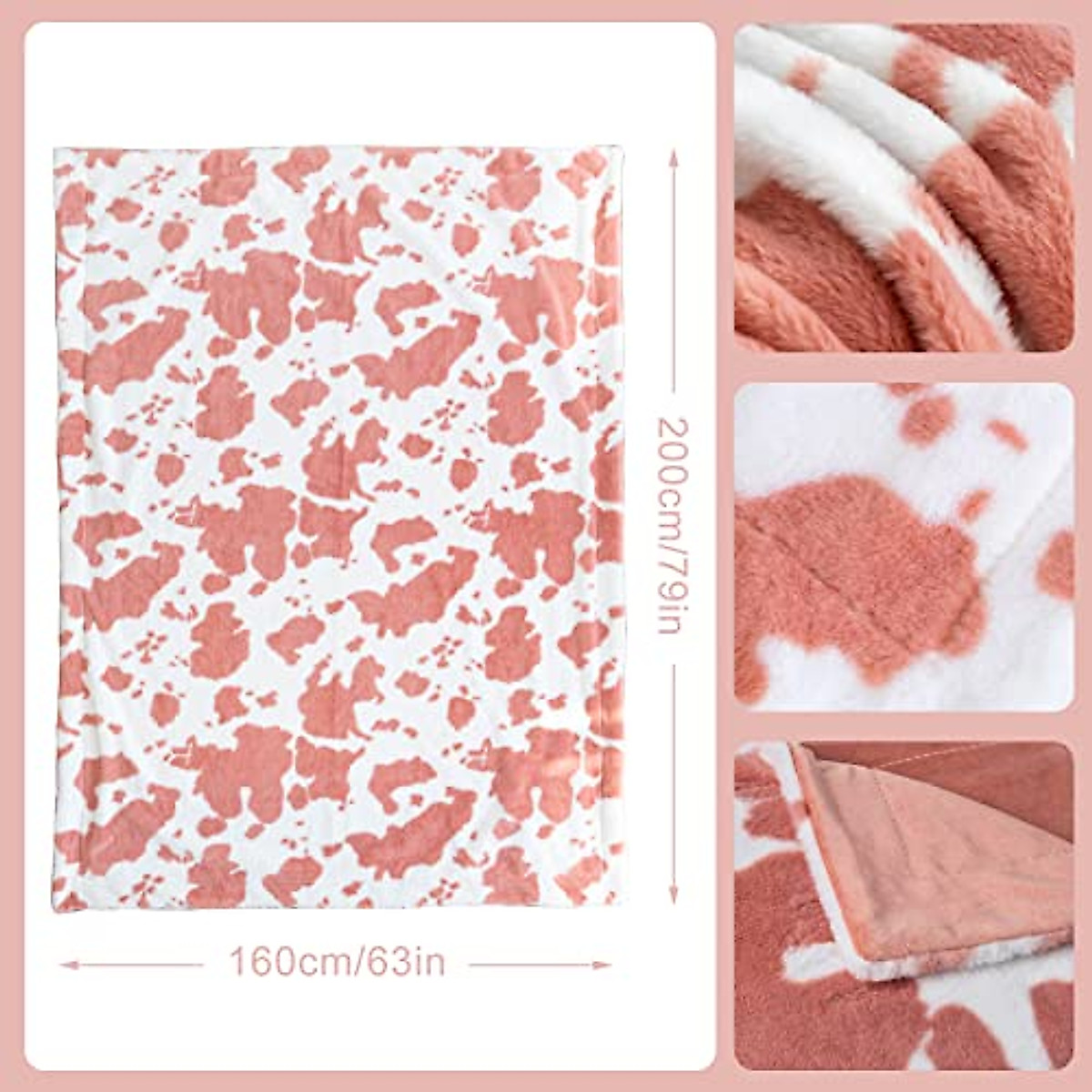 PAPER JAZZ Cartoon Cow Print Blanket, Soft Flannel Blanket Fleece Cute Cow Throw Blanket Lightweight Sofa Bed Travel Blankets for Baby Kids Adults Girls Boys Teens Gift (Pink Cow, 63x79inch)