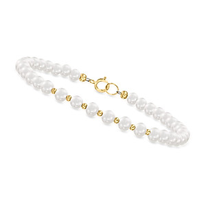 Canaria 4-5mm Cultured Pearl Bead Bracelet in 10kt Yellow Gold. 7 inches