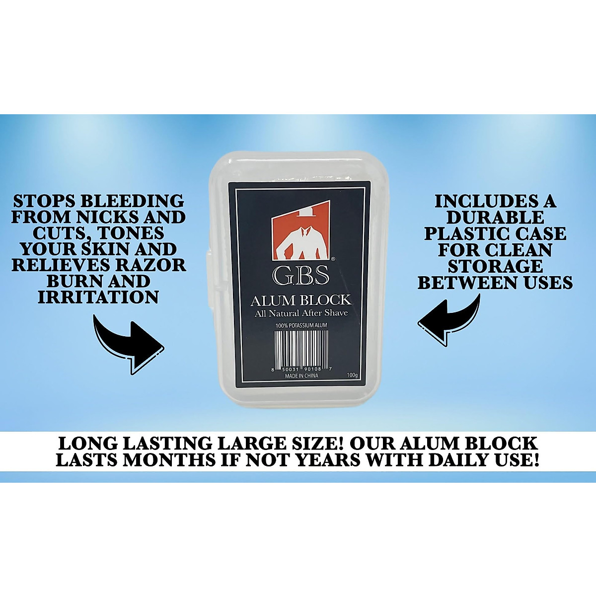 G.B.S Alum Block Bar Travel Cases, Pack of 3 (100 Grams Per Bar) Potassium Shaving Alum After Shave Soothing Razor Burn Relief