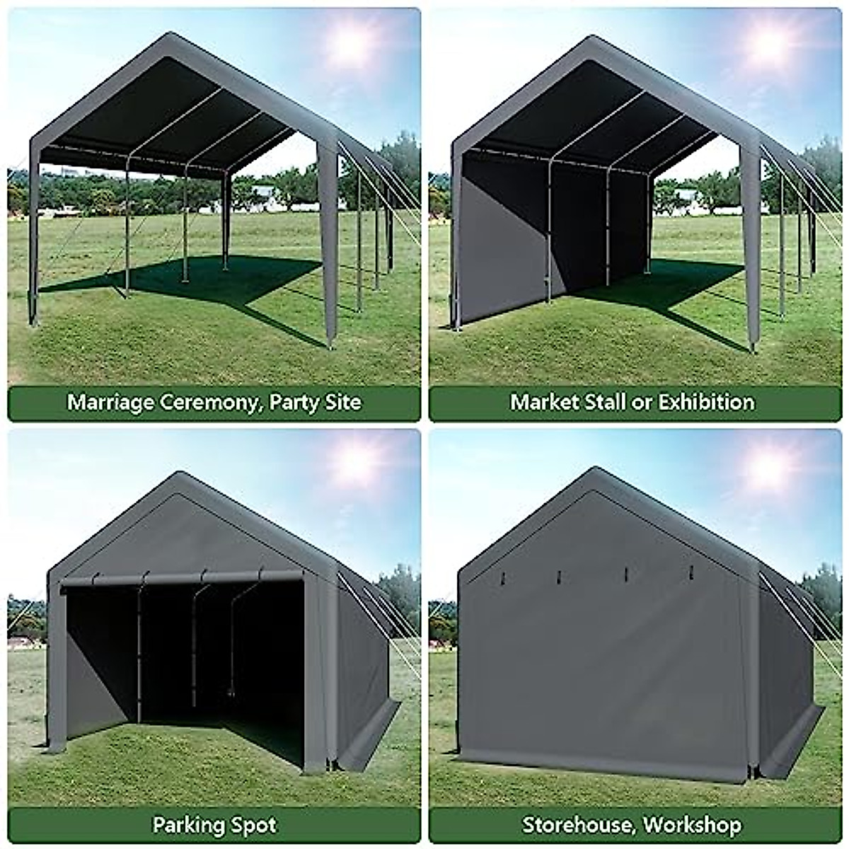 Carport 10'x20' Heavy Duty Canopy Steel,Portable Garage Party Tent,Portable Garage with Removable Sidewalls & Doors All-Season Tarp for Car,Truck,SUV,Party(Grey)