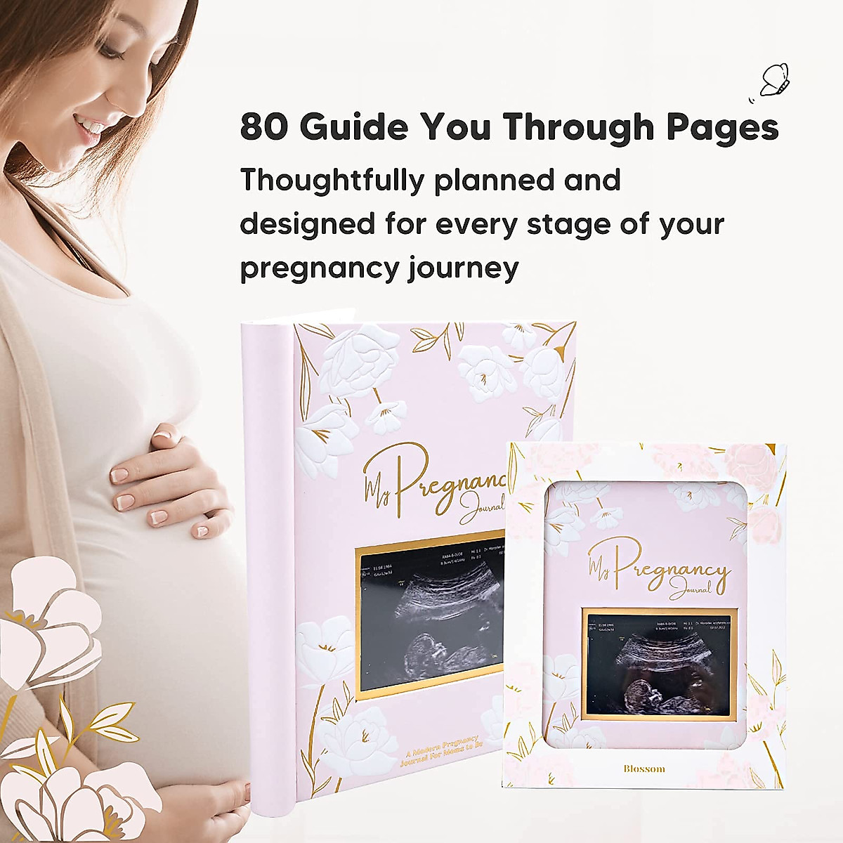 Pregnancy Journal And Baby Footprint & Handprint Inkless Ink Pad Bundle - 80 Pages Hard Cover Pregnancy Book For Mom To Be Gift - 2-Pack Clean Touch Hand and Foot Print Keepsake Ink Pads