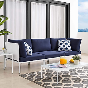 Modway EEI-4967-WHI-NAV Harmony Outdoor Patio Aluminum Sofa, White Navy