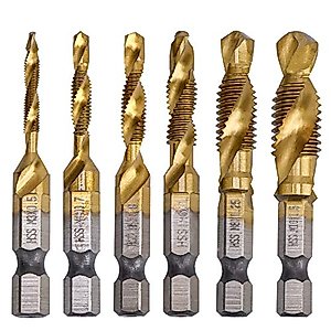 YDLQWCZ Combination Drill Tap Bit Set 6 Piece Hex Shank Quick Change HSS Titanium Coated Spiral Tap Drill Bit Include M3 M4 M5 M6 M8 M10 Spiral Screw Tap Set