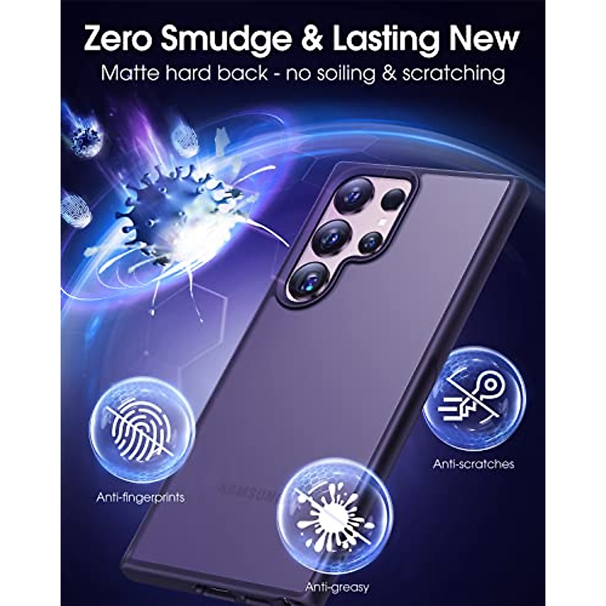 CASEKOO Genuine Official for Samsung Galaxy S23 Ultra case (10FT Military Drop Protection) (Zero-Smudge Tech) Translucent Hard Back & Soft Bumper, Protective Slim S23 Ultra Case 6.8'' 2023, Purple