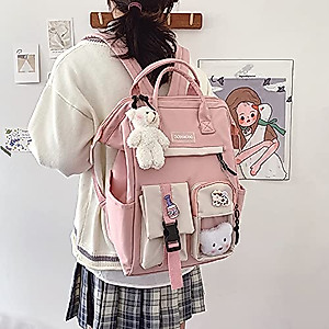 Kawaii Backpack with Kawaii Pin and Accessories Backpack Cute Aesthetic Backpack Cute Kawaii Backpack for School (Pink)