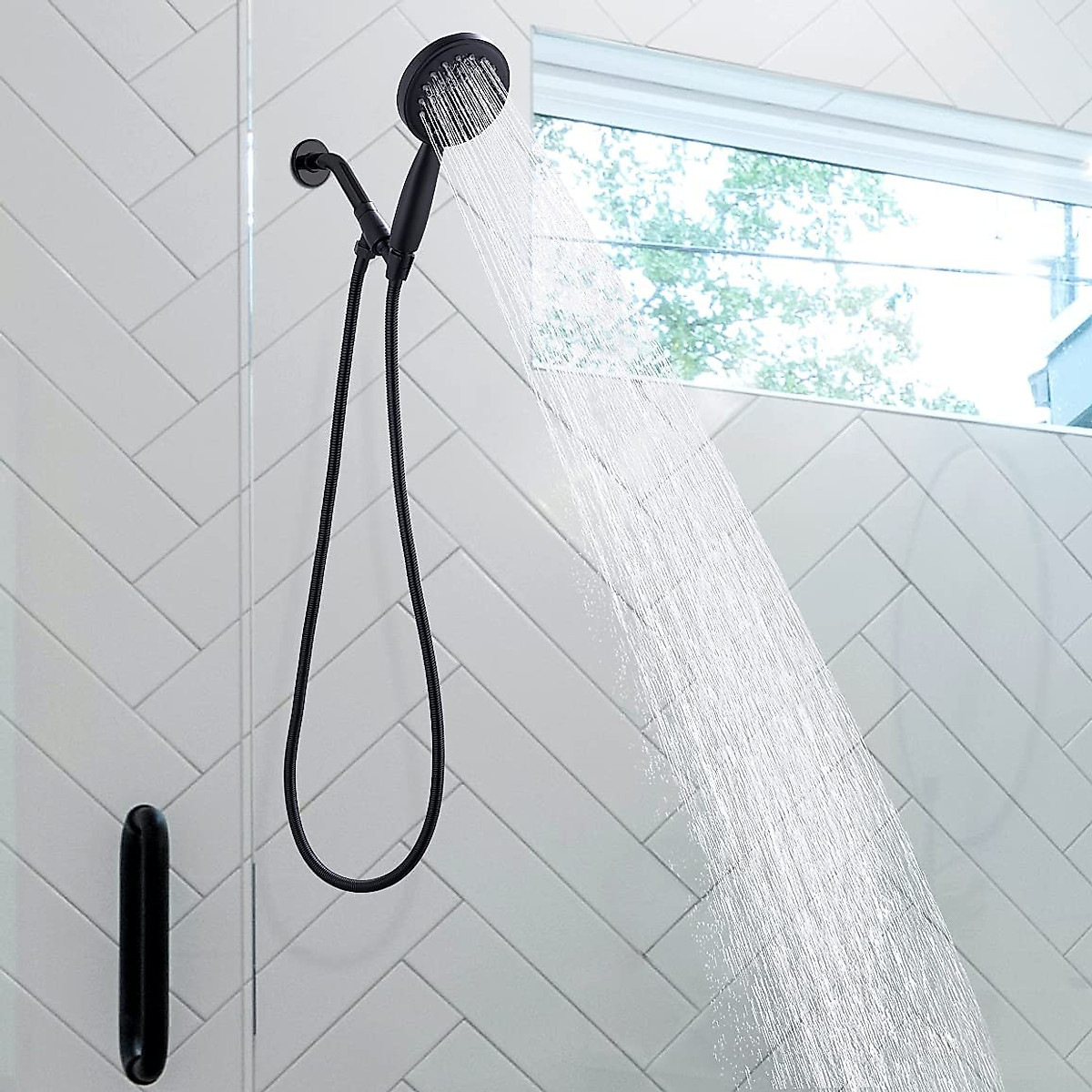 100% Metal Hand Held Shower Head with 70'' Hose and Holder | Made with Stainless Steel and Brass | High Pressure Handheld Showerhead, Adjustable Bracket，Extra Long Flexible Hose (Matte Black)