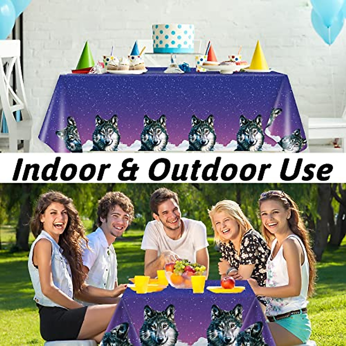 gisgfim 3pcs Wolf Party Table Covers Plastic Tablecloth, Wolf Disposable Party Supplies Favors Boys Girls Birthday Party Decorations