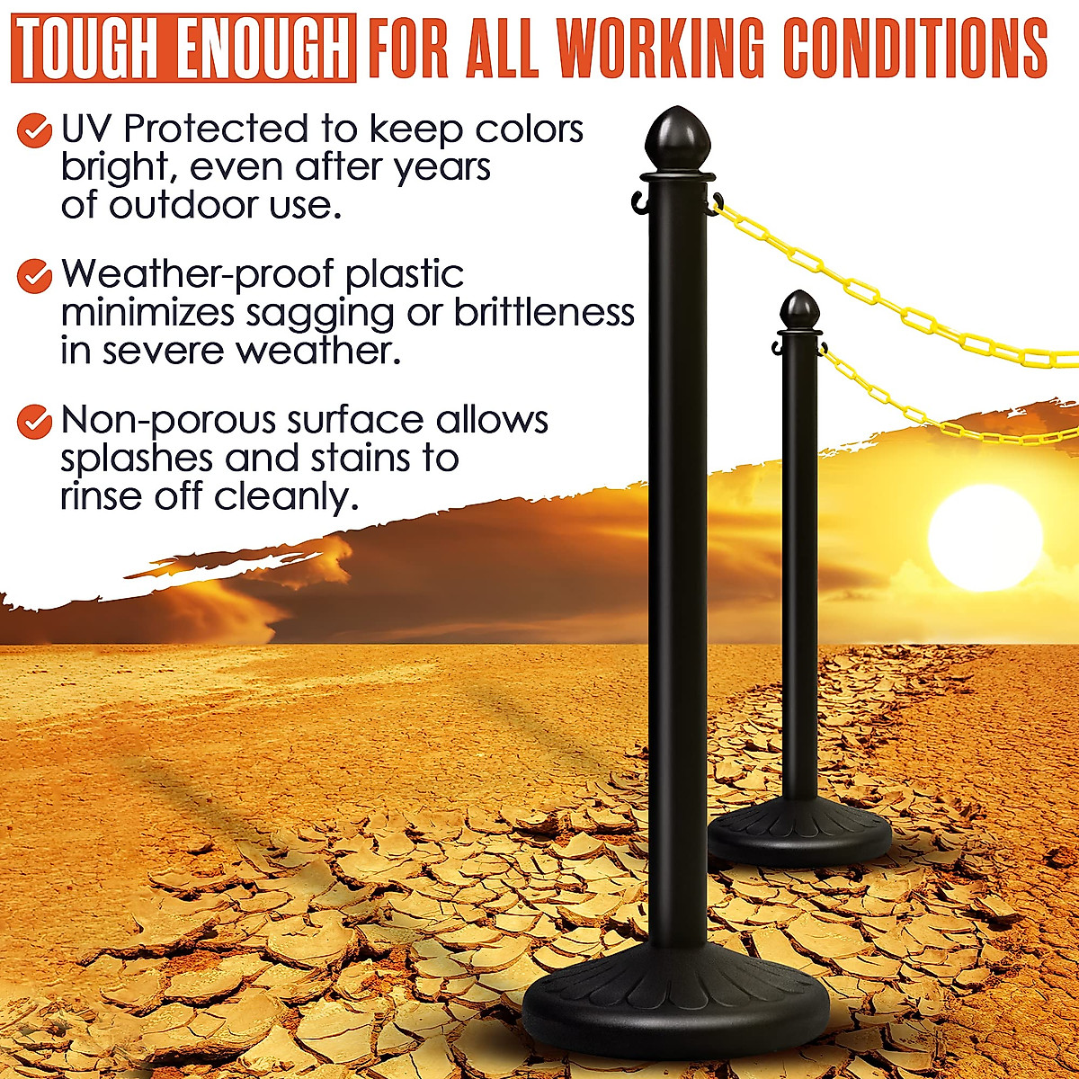 Plastic Chain, Plastic Chain Links, Safety Chains, Safety Barrier Chains, Chain Barrier, Accessory for Crowd Control, Queue Line, Decoration, Light Weight, UV Protected, Yellow, 2" Link, 124 Foot