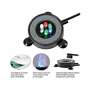 NICREW Multi-Colored LED Aquarium Bubbling Stone Disk, Round Fish Tank Bubbler with Auto Color Changing LEDs