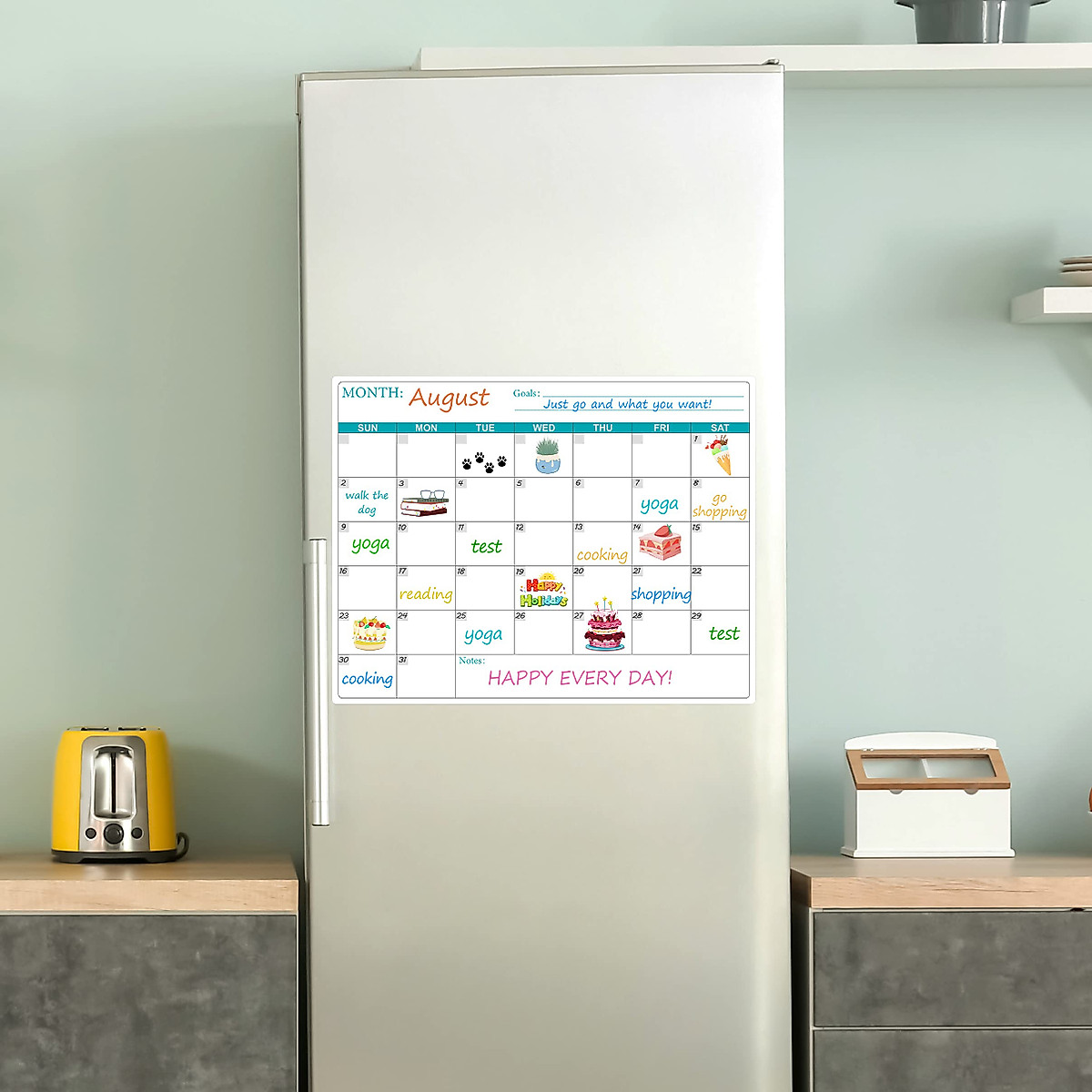 Magnetic Dry Erase Fridge Calendar - Magnetic Calendar for Refrigerator Planner, Fridge Magnetic Calendar with Six Markers, Kitchen Fridge Calendar White Board in Monthly & Weekly Set, 11.4" x 14.76"