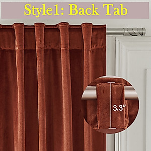 Timeper Red Velvet Curtains 96 inches - Holiday Decor Rust Velvet Curtains Back Tab Blackout Drapes Thick Soft Decorative Backdrop Curtains, Rust Red, W52 x L96, 2 Panels