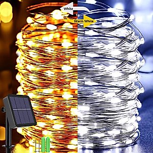Toodour Color Changing Solar String Lights Outdoor, 85ft 240 LED Warm White & White Solar Copper Wire Twinkle Lights, Waterproof Solar Fairy Lights for Garden, Patio, Party, Home Decor