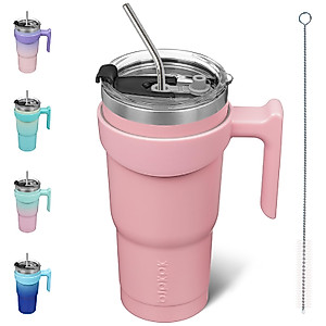 BJPKPK Tumbler With Handle 20 oz Stainless Steel Double Wall Insulated Tumbler Cups With Lid And Straw,Light Pink