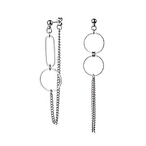 HZJCC asymmetric Circle chain drop earrings for women men white gold plated punk hoop earrings Lover Jewelry (silver)