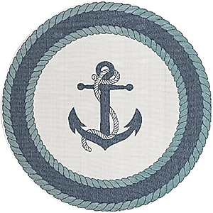 Unique Loom Outdoor Coastal Collection Area Rug - Anchor (7' Round Navy Blue/Light Blue)