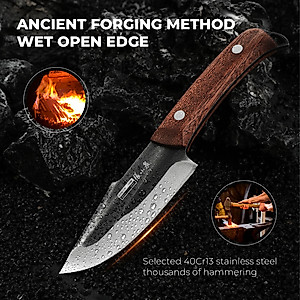 ZHANG XIAO QUAN SINCE 1628 Butcher Knife with Sheath, 8 inch Viking Boning Knife High Carbon Steels Hunting Knife For Outdoor Camping BBQ(B)