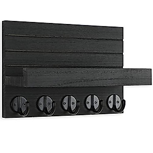 Lwenki Key Holder for Wall, Decorative Key and Mail Holder with Shelf Has Large Key Hooks for Bags, Coats, Umbrella – Paulownia Wood Key Hanger with Mounting Hardware (9.8”W x 6.7”H x 4.2”D)
