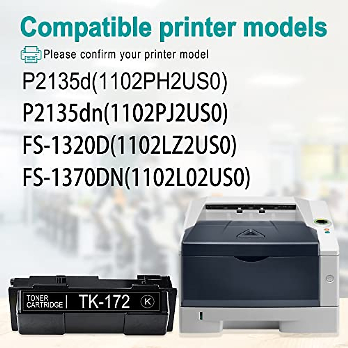 ZPZZ 1 Black TK-172 TK 172 (1T02LZ0US0) Compatible Toner Cartridge Replacement for Kyocera ECOSYS P2135d P2135dn FS-1320D FS-1370DN Printer Ink Cartridge,Sold by DZYDZSWGS