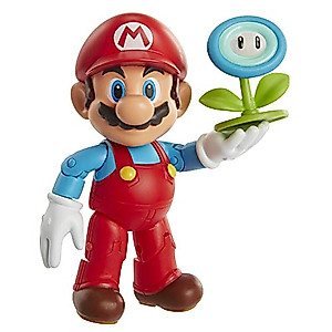 Super Mario Action Figure 4 Inch Ice Mario Collectible Toy with Ice Flower Accessory