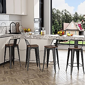 Andeworld 24 Inch Swivel Bar Stools Set of 4 Counter Height Stools Industrial Metal Barstools (24 inch, Black)