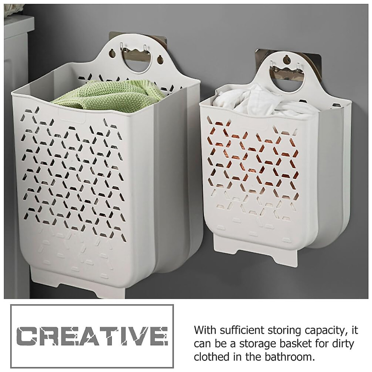 Healvian Collapsible Laundry Basket Wall Mounted Laundry Hamper Plastic Wall Hanging Laundry Basket Dirty Clothes Basket Foldable Storage Basket for Bedroom,Bathroom,Wardrobe, Dormitory