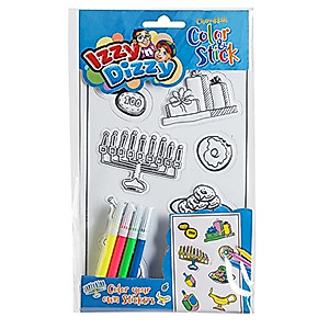 Hanukkah Color and Stick - Color Your Own Stickers - Includes 4 Markers - Hanukah Arts and Crafts - Gifts and Games - Izzy 'n' Dizzy