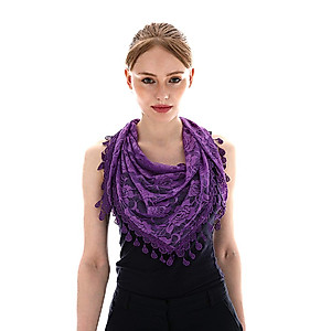 LMVERNA Triangle Scarf with Fringe Fashion Mantilla Veils Catholic for Women (Purple)
