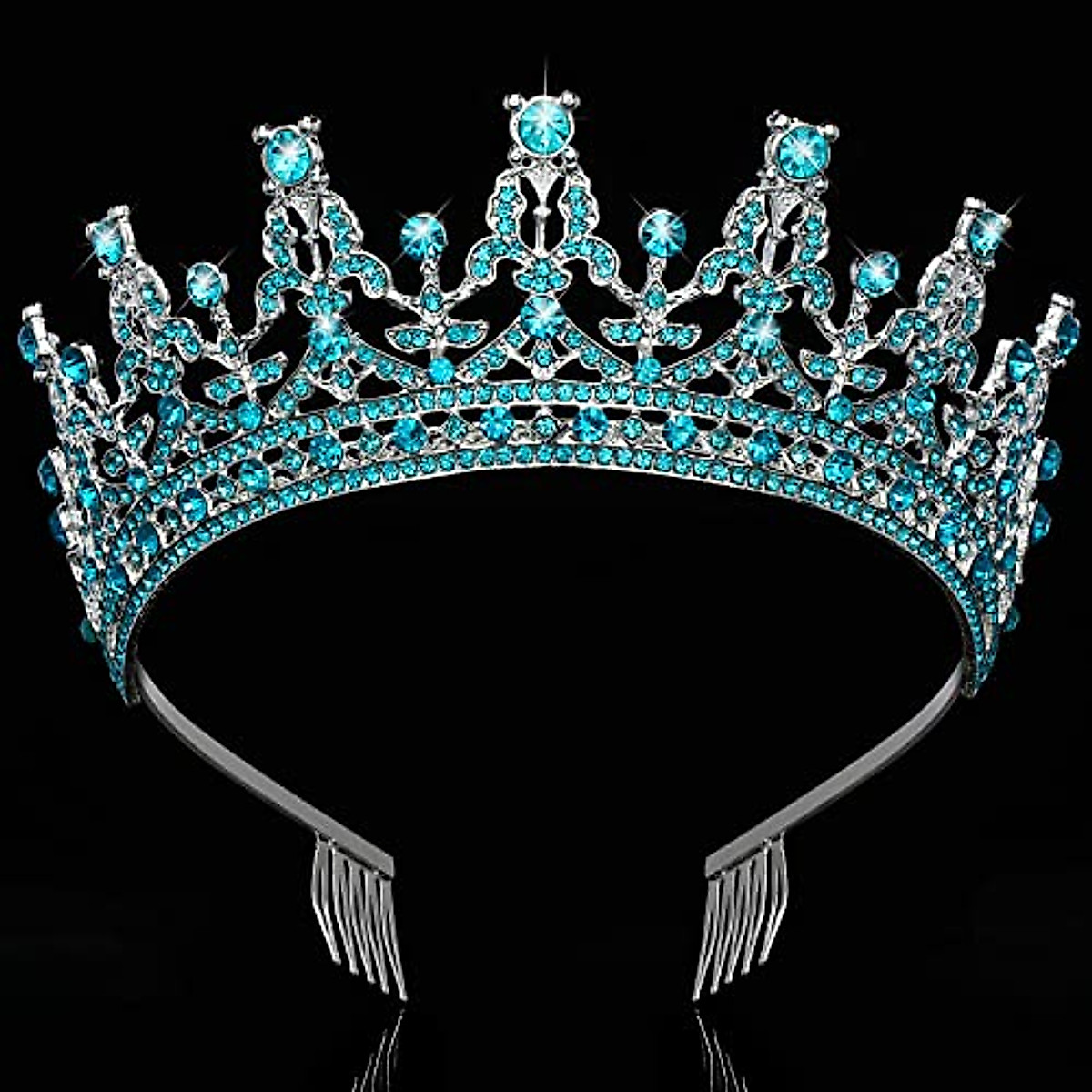 Makone Silver Lake Blue Tiara for Girls, Crown with Comb for Women Birthday Bridal Wedding Prom Halloween Costume Christmas Party