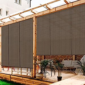 FLORALEAF Outdoor Roller Shades 7'W x 6'H Window Blinds for Porch Screen Deck Pergola Patio Balcony Gazebo Privacy Sunshade Roll Up Outdoor, Brown