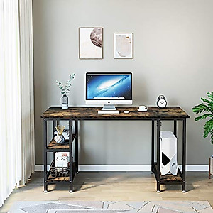 YOLEO Computer Desk with Shelves - 47.2" Student Study Desk for Home Office, Modern Sturdy Table Office Desk with 4 Tier Storage Shelves for Small Spaces, Rustic Brown