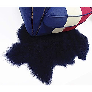 Deluxe Home Decorative Curly Fur Soft Plush 100% Real Genuine Mongolian (Tibetan) Lamb Wool Rug Carpet (Blue)