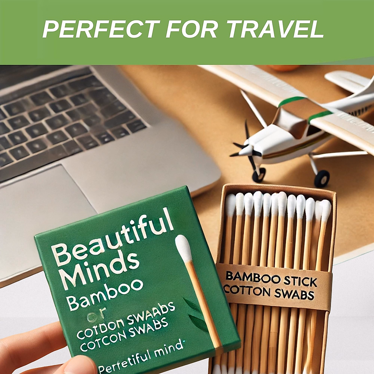 Beautiful Mind Bamboo Cotton Swabs for Ears – 500 Pack – Qtips with Carbonized Bamboo for Durability – Eco-Friendly, Biodegradable & Vegan – 100% Organic Cotton Ear Swabs for Makeup