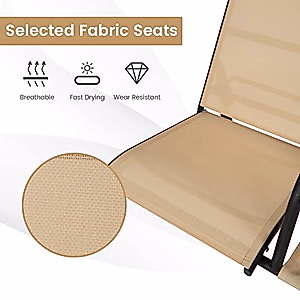 Tangkula 2 Person Porch Swing, Outdoor Swing with Tempered Glass Table, 2 Cup Holder, Patio Swing with Adjustable Canopy for Garden, Porch, Backyard