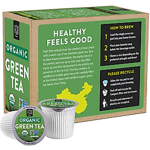 Organic Green Tea K-Cup Pods, 24 Pods by FGO - Keurig Compatible - Naturally Occurring Caffeine, Premium Green Tea is USDA Organic, Non-GMO, & Recyclable