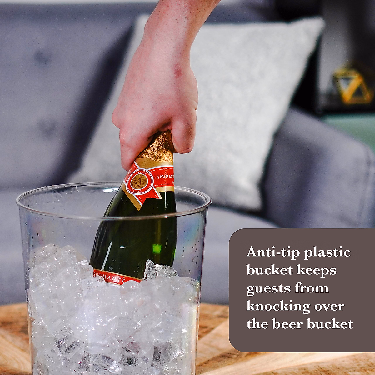 Spec101 Champagne Ice Bucket 6 Pack - Wine Bottle Chiller Beverage Tub Clear Plastic Ice Bucket Wine Buckets for Parties