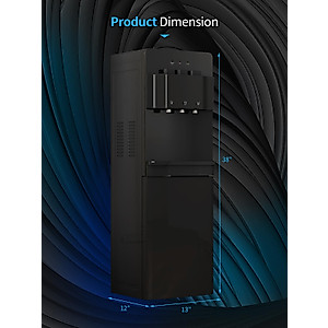 Tabu Hot & Cold Water Cooler Dispenser, Bottom Loading Holds 3 or 5 Gallon Bottle, with Anti-Scalding Design, Storage Cabinet and Child Safety Lock for Home, Office Use (Black)