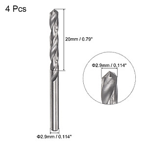 uxcell Solid Carbide Drill Bits, 2.9mm C2/K20 Tungsten Carbide Jobber Drill Bits Straight Shank Drilling Tool for Stainless Steel Aluminum Iron Metal Plastic 4pcs