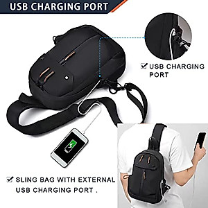 AIWIWH Crossbody Backpack With USB Charging Interface, Sling Bags Chest Bag Outdoor Hiking Travel Daypack For Men Women (Black)