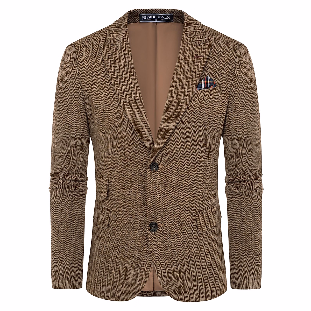 Men's Vintage Herringbone Tweed Blazer Winter Peak Lapel Wool Blend Jacket Coffee Herringbone L