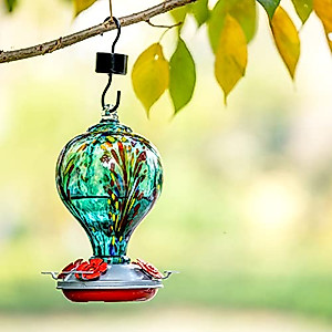 LaElvish Garden Gifts for Mom Mothers Day, Hummingbird Feeders for Outdoors Hanging, 32OZ Glass Hummingbird Feeder with Ant Moat, Patio Yard Porch Decor (Teal Blue)