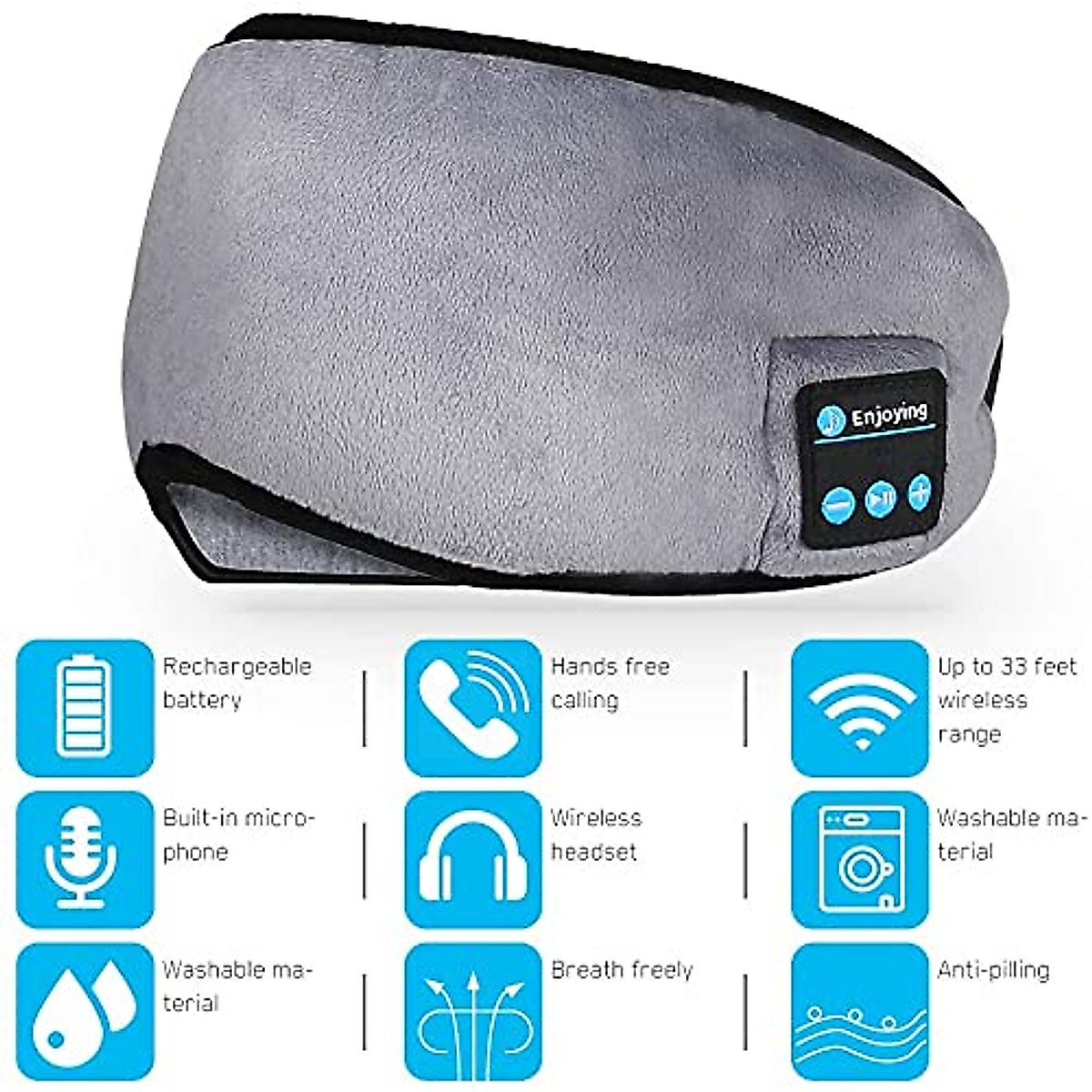 Brynnl Bluetooth Eye Mask Sleep Headphones, Wireless Music Light Blocking Sleep Eye Shades Headband Sport Headsets with Built-in Speakers Microphone Washable Soft Eye Blinder for Travel Siesta Yoga