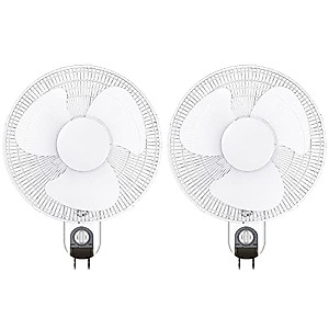 HealSmart Digital Household Wall Mount Fans 16 Inch Adjustable Tilt, 90 Degree, 3 Speed Settings, 2 Pack, White