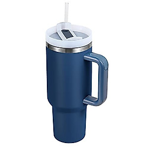 Buschun 40 oz Tumbler With Handle and Straw Lid Insulated Reusable Stainless Steel Water Bottle Travel Mug Iced Coffee Cup for Car and Home and Cold Beverages (Storm Blue)