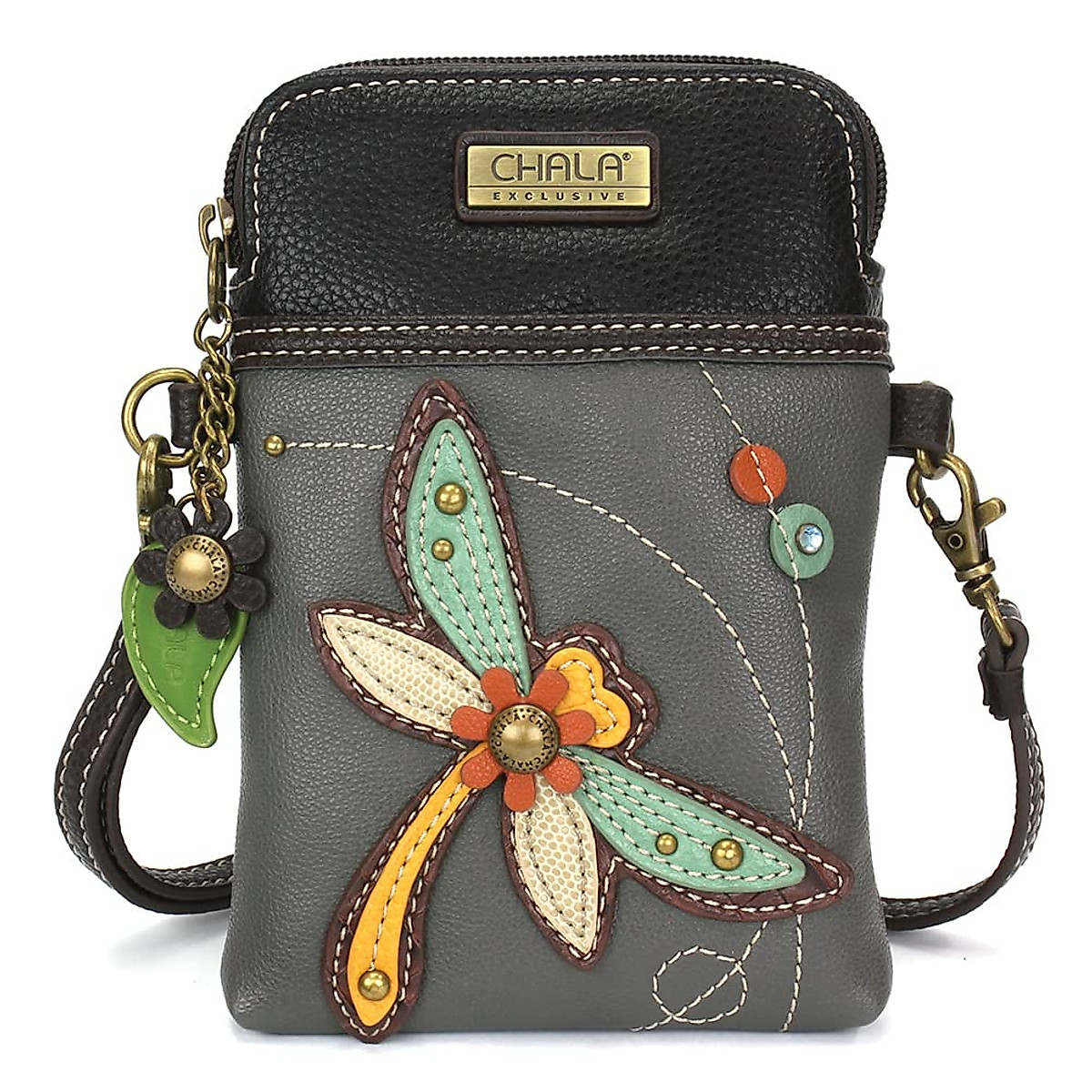 Chala Group Dragonfly Cellphone Crossbody Handbag - Convertable Strap (Grey_ Dragonfly)