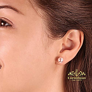 Genuine Fine European Crystal 8mm Round Simulated Pearl S925 Solid Sterling Silver Stud Earrings For Women (Crystal Pink)