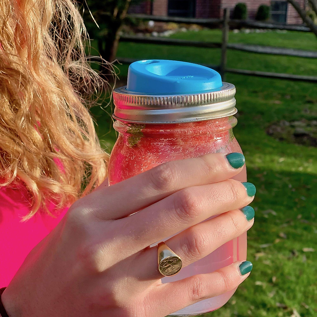 Jarware Blue 82671 Regular Mouth Drink Lid, Set of 4, Without Straws